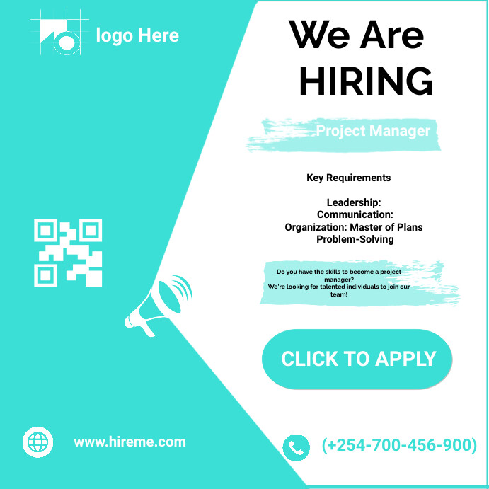 Copy of Aqua Modern & Minimal We Are Hiring Square (1 | PosterMyWall