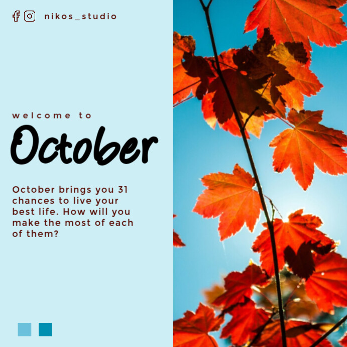 Aqua Modern & Minimal Welcome To October Instagram Post Template ...