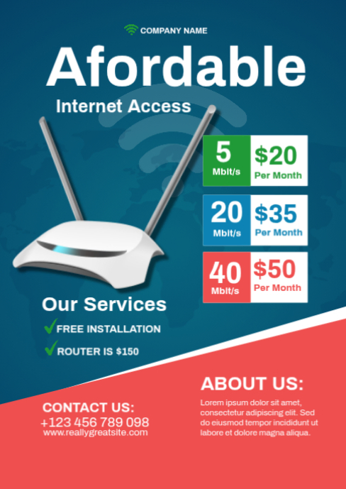 Aqua Modern & Minimal Wifi Packages Promotion Poster Template A6 ...