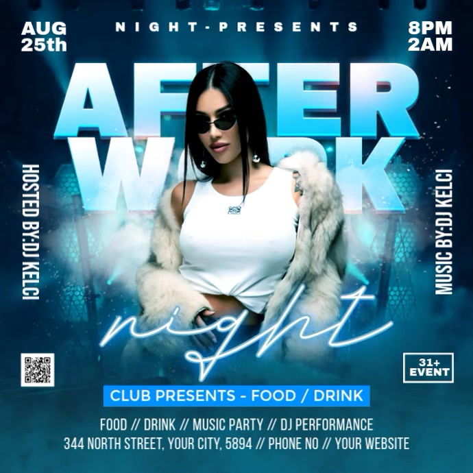 Plantilla de Aqua Neon Afterwork Night Party Flyer Instagram Post ...