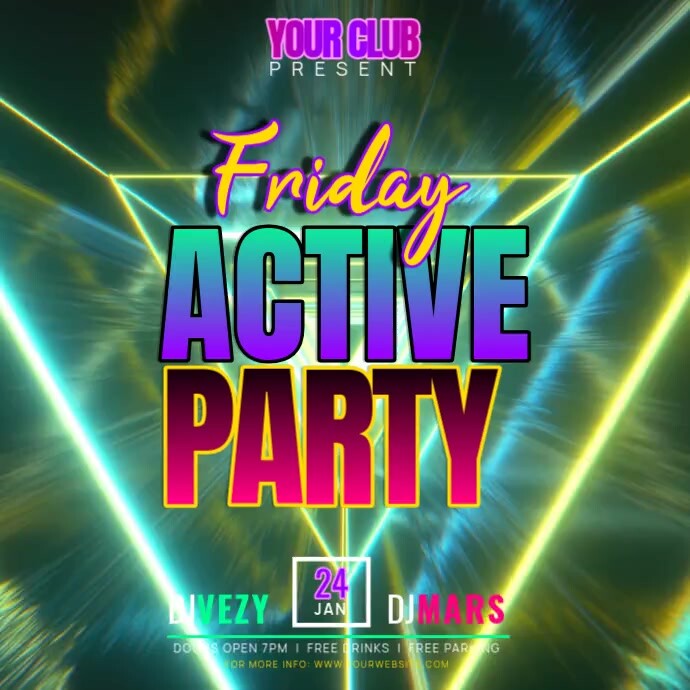 Aqua Neon Friday Active Party Pos Instagram Template | PosterMyWall