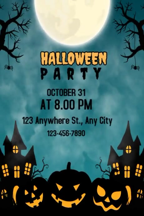 Aqua Neon Halloween Party Poster Template | PosterMyWall