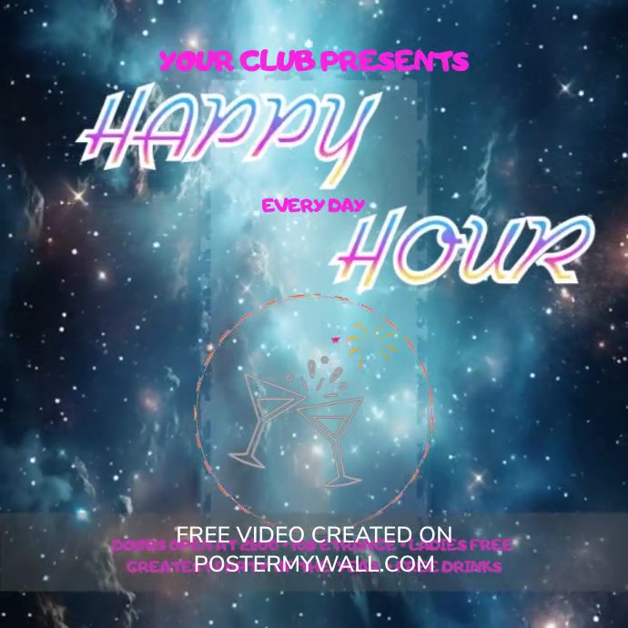 Aqua Neon Happy Hour Pos Instagram Template | PosterMyWall