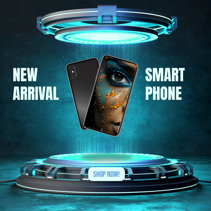 Aqua Neon Smart Phone Square (1:1) Template | PosterMyWall