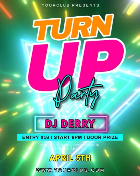 Copy of Aqua Neon Turn Up Party Instagram Portrait | PosterMyWall