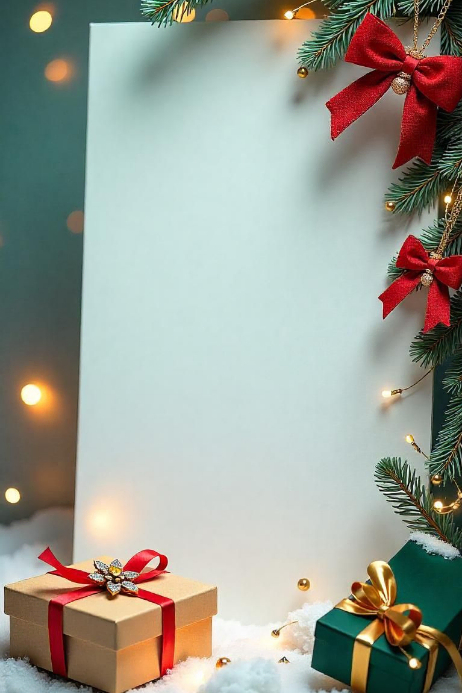 Aqua Pastel Christmas Gifts And Trees Background With Paper Poster ...