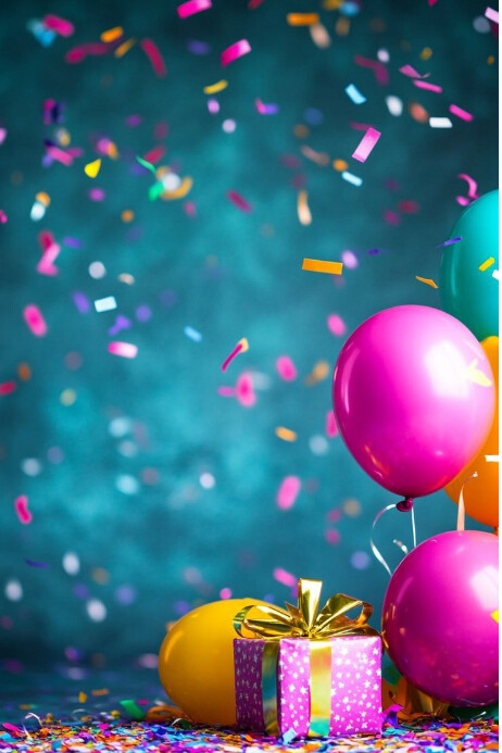 Aqua Pastel Colorful Birthday Announcement: Bright Balloons And Festive ...