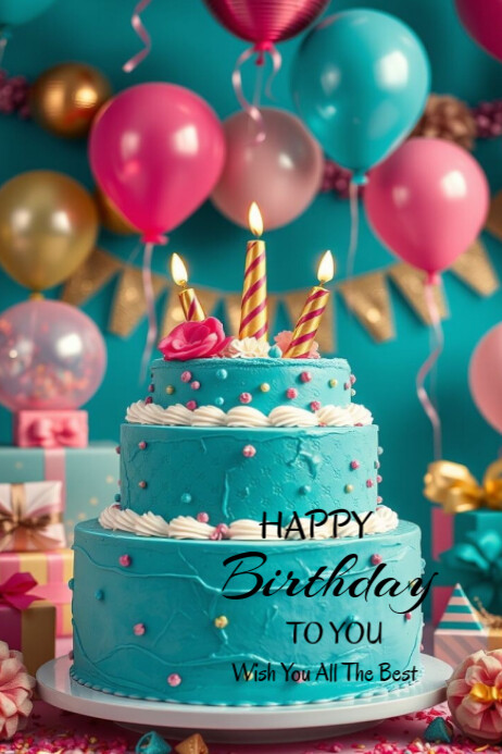 Aqua Pastel Happy Birthday To You Poster Template | PosterMyWall