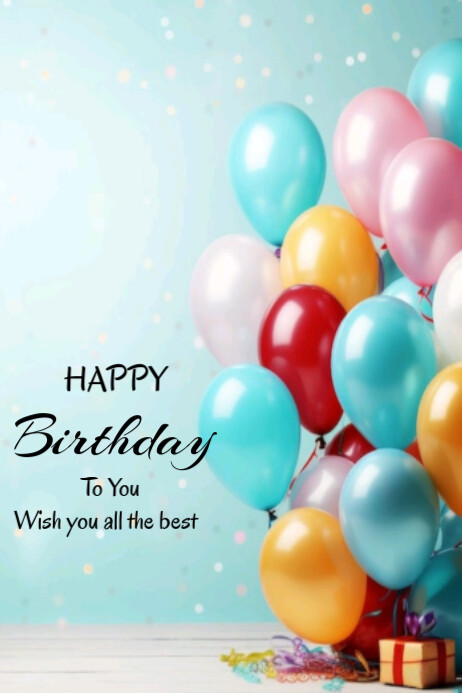 Aqua Pastel Happy Birthday To You Poster Templat | PosterMyWall