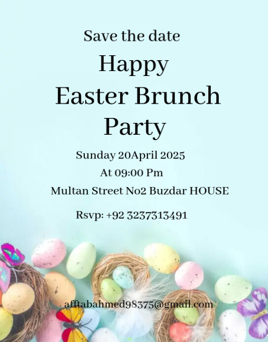 Aqua Pastel Happy Easter Day Party Invitation Cards Poster/wallboard ...