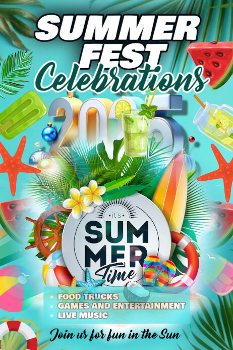 Aqua Pastel Summer Fest Celebration 2025 Poster Template | PosterMyWall
