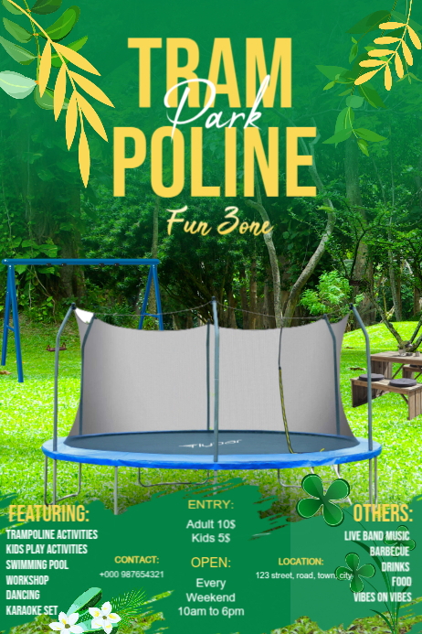 Aqua Pastel Yellow Green Trampoline Park Fun Zone Poster Template ...