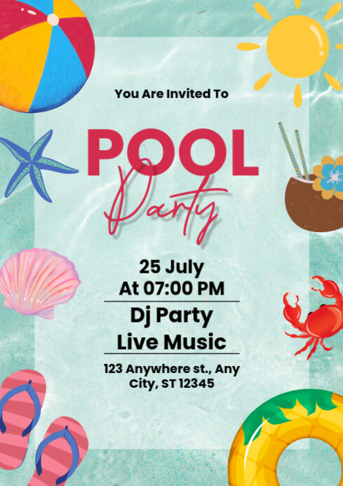 Plantilla de Aqua Pool Party A4 | PosterMyWall