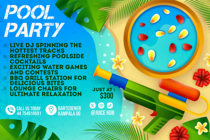 Aqua Pool Party Poster Template | PosterMyWall
