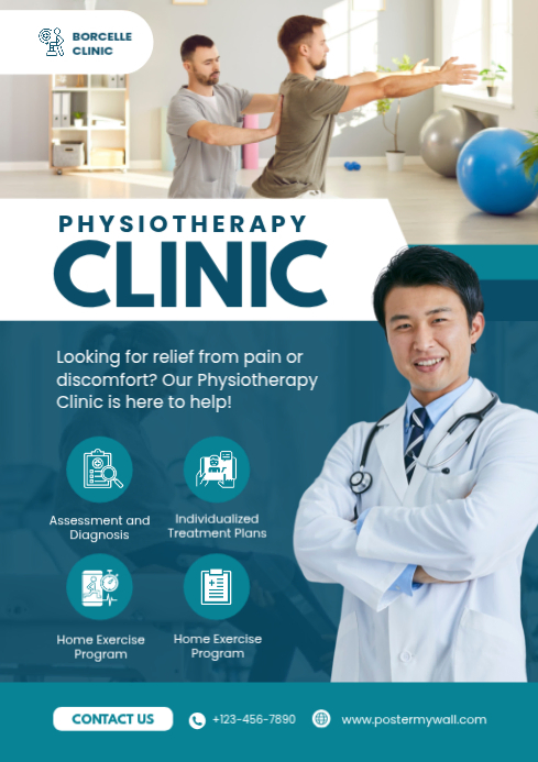 Aqua Profesional Physiotherapy Clinic A4 Template | PosterMyWall