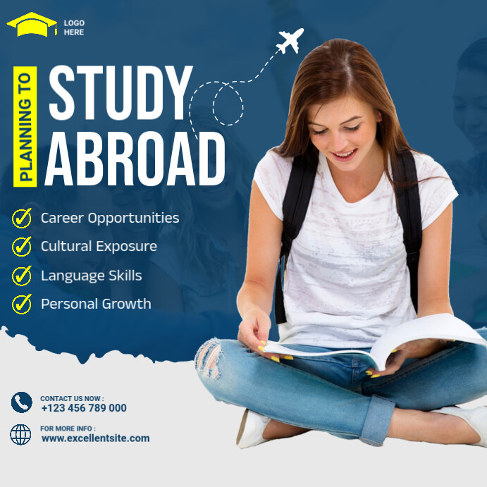 Aqua Professional Abroad Study Instagram Post Template | PosterMyWall