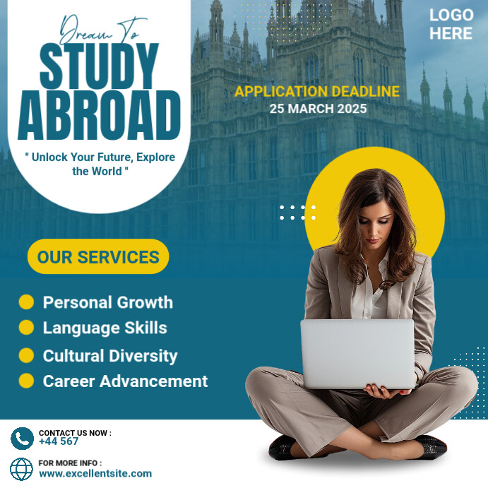 Aqua Professional Abroad Study Instagram Post Template | PosterMyWall