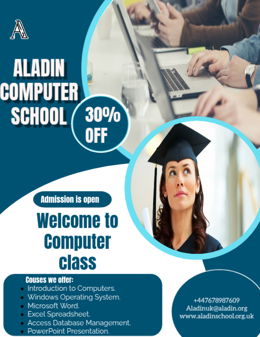 Aqua Professional Blue Us Letter Computer School 8.5in × 11in Flyer (us ...