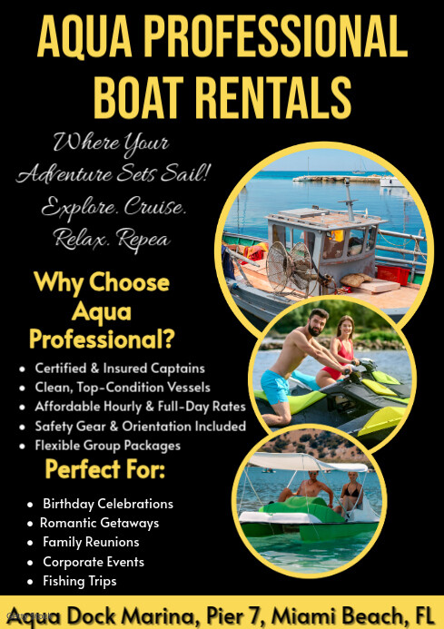 Aqua Professional Boat Rental Template | PosterMyWall