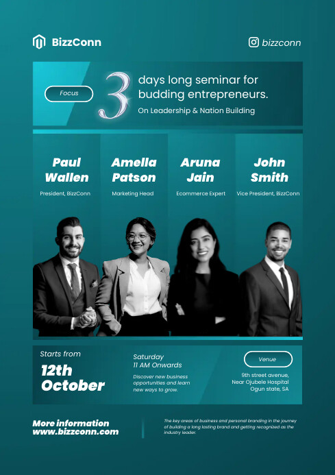 Aqua Professional Business Conference A4 Template | PosterMyWall