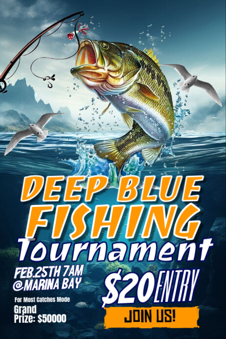 Aqua Professional Deep Blue Fishing Contest Poster Template | PosterMyWall