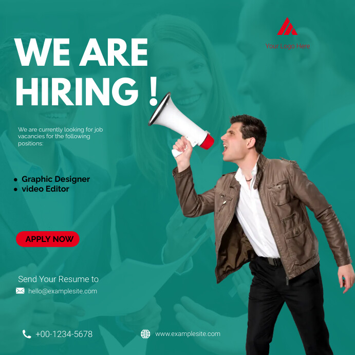 Plantilla de Aqua Professional Green Simple Job Hiring Ads | PosterMyWall
