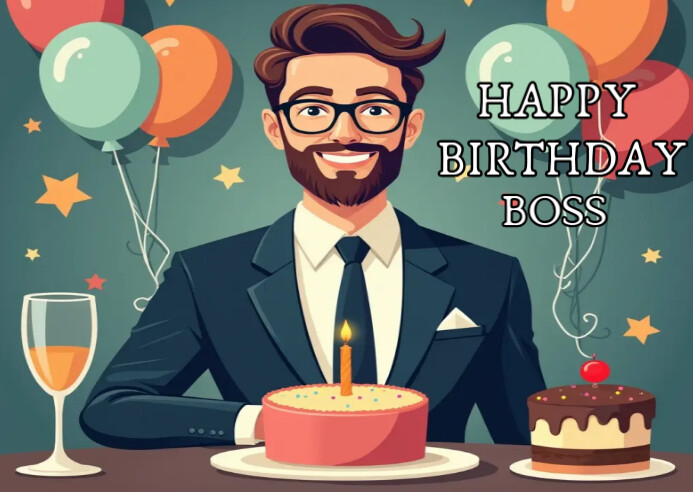 Aqua Professional Happy Birthday Boss Design Template Postcard ...