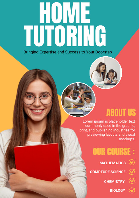 Aqua Professional Home Tutoring A4 Template | PosterMyWall