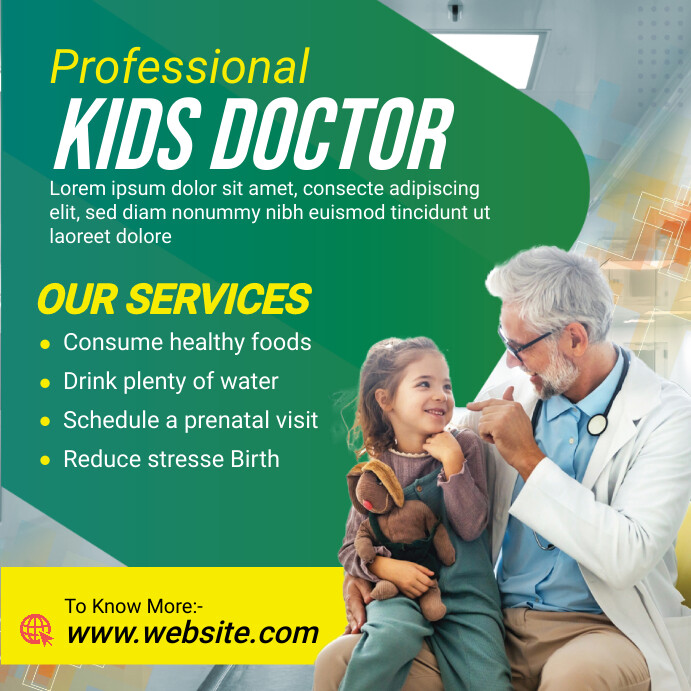 Aqua Professional Kids Doctor Instagram Post Template | PosterMyWall