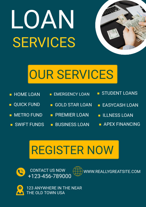 Aqua Professional Loan Services Template A4 | PosterMyWall