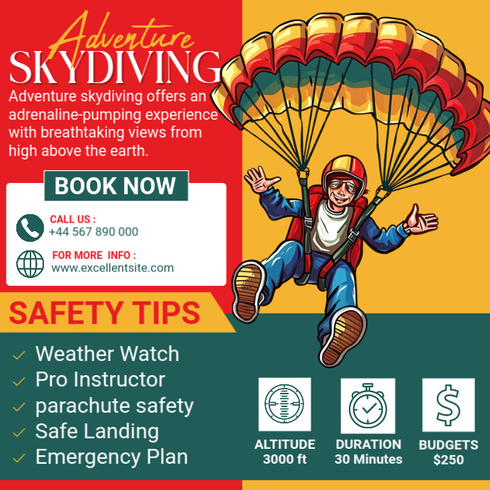 Copy of Aqua Professional Skydiving Adventure Instagram Post | PosterMyWall