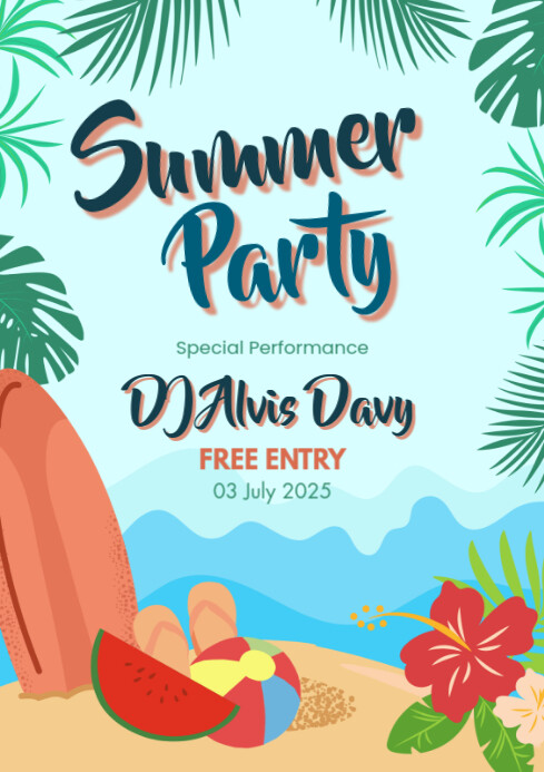 Aqua Summer Party A4 Template | PosterMyWall