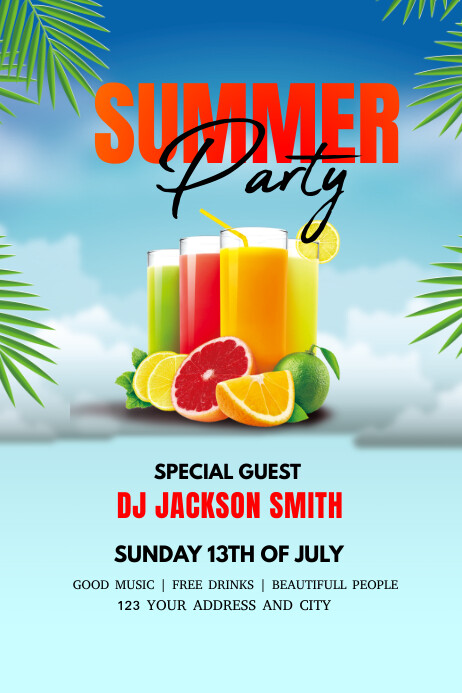 Aqua Summer Party Poster Template | PosterMyWall