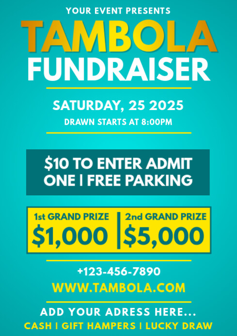 Aqua Tambola Fundraiser A1 Template | PosterMyWall