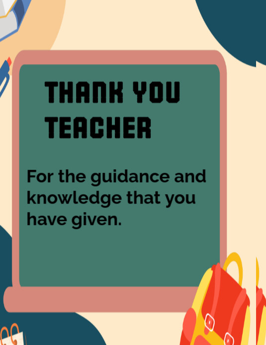 Aqua Thank You Teacher Template Design Flyer (us Letter) | PosterMyWall