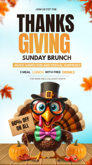 Aqua Thanksgiving Dinner Instagram Story Template | PosterMyWall