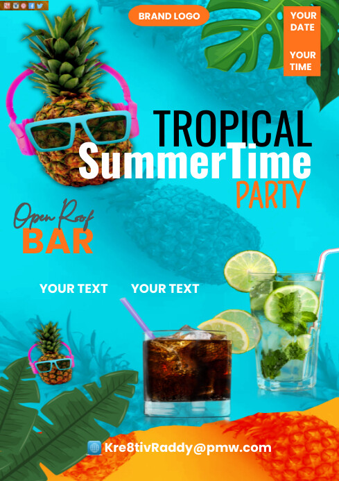Plantilla de Aqua Tropical Summertime Party A3 | PosterMyWall