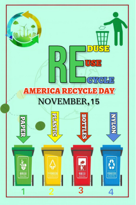 Aqua Typographic America Recycle Day Poster Template | PosterMyWall