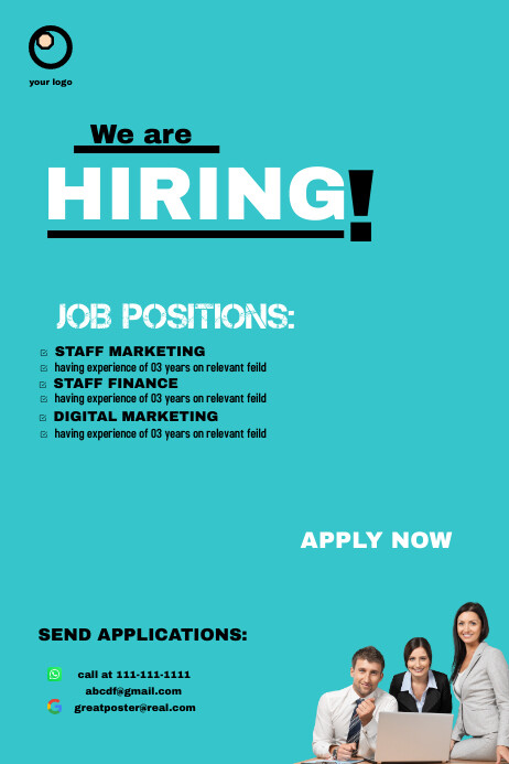 Copy of Aqua Typographic Latest Post Job Now Availibl | PosterMyWall