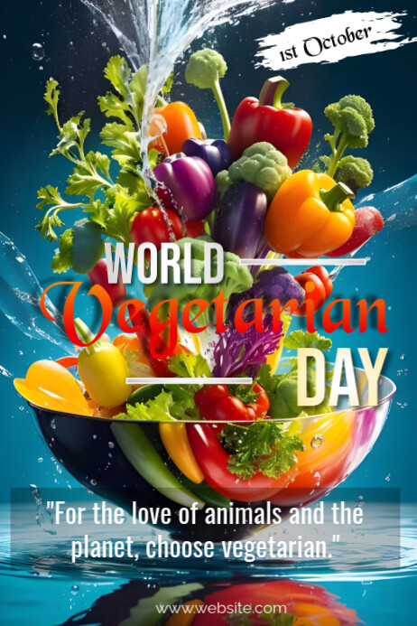 Aqua Typographic World Vegetarian Day Poster Template | PosterMyWall