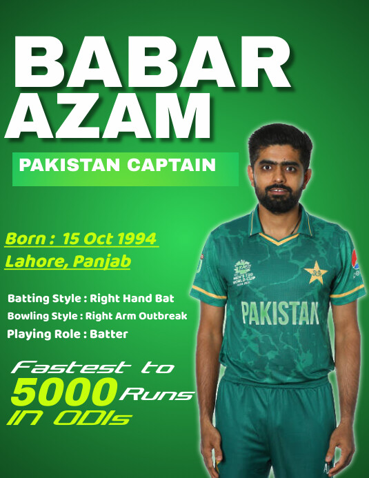 Copy of Aqua Typography Babar Azam Stats Flyer (us L | PosterMyWall