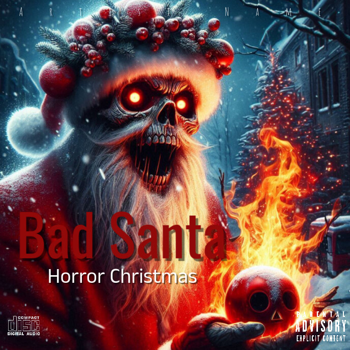 Aqua Vintage Bad Santa Horror Christmas Song Album Cover Template ...