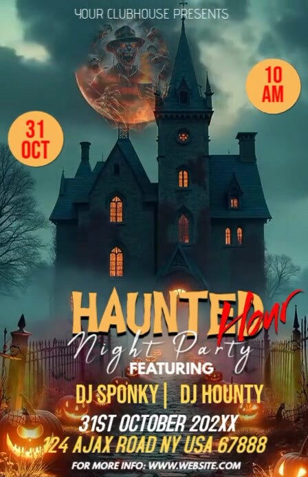 Aqua Vintage Haunted Hour Night Party Flyers Tabloid Template ...