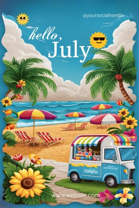 Aqua Vintage Hello July Flyer Poster Template | PosterMyWall
