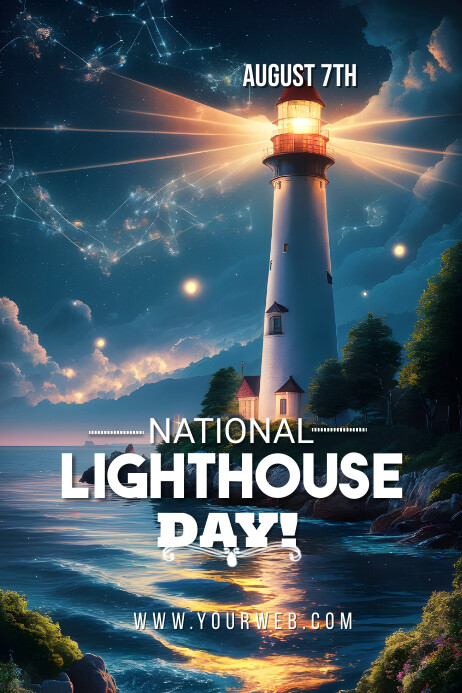 Aqua Vintage National Lighthouse Day Poster Template | PosterMyWall