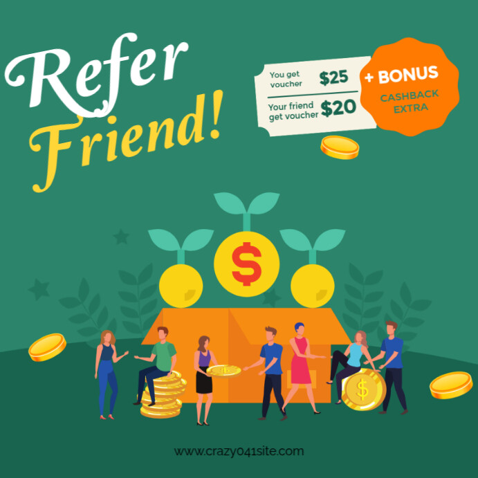 Copy of Aqua Yellow And Green Playful Illustrative Refer A Friend Facebook Post Instagram Post ...