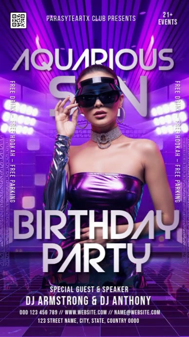 Aquarius Birthday Party Nightclub Flyer Template | PosterMyWall