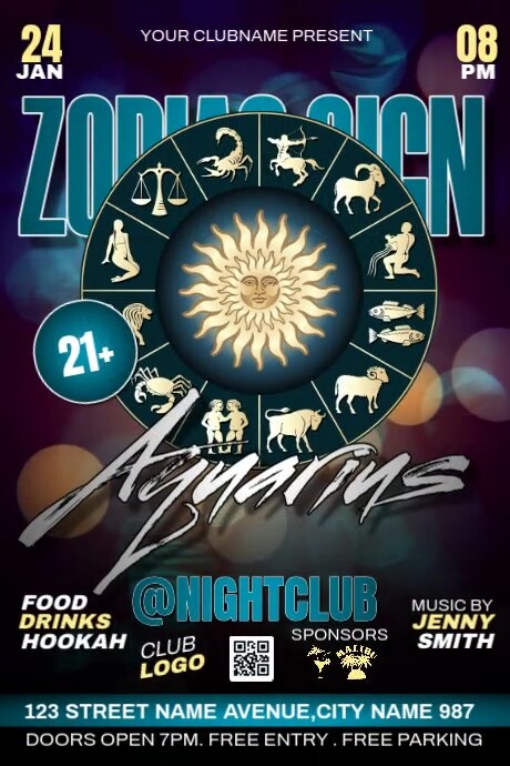 Aquarius Zodiac Sign Party Template | PosterMyWall
