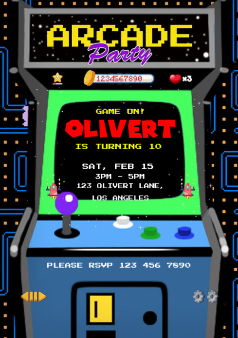 arcade video game birthday invitation (1) Template | PosterMyWall