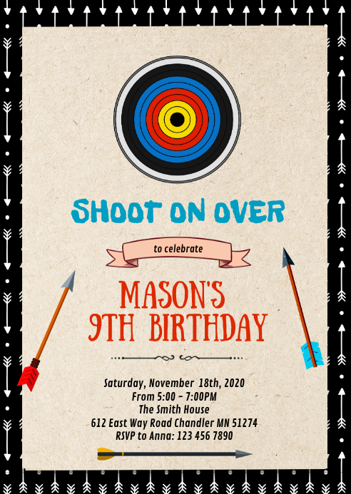 Archery birthday birthday invitation Template | PosterMyWall